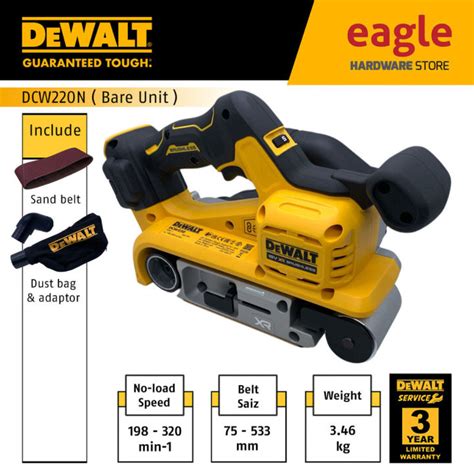 Dewalt Dcw220n Xj 18 20v Brushless Cordless Belt Sander 75mm X 533mm Bare Unit Dcw220n