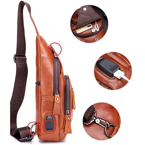 Bullcaptain Mens Genuine Leather Usb Charging Large Capacity Business