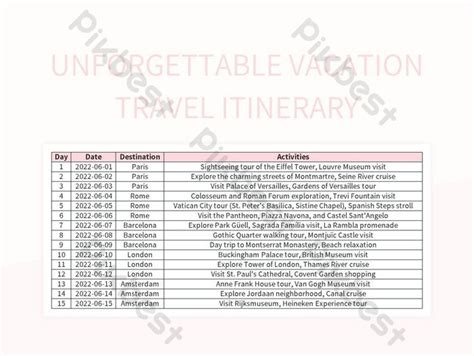 難忘的假期旅行行程 Excel模板範本素材免費下載 Pikbest