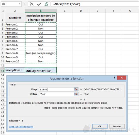 Fonction Excel NB SI