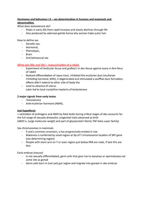 H And B L3 Sex Determination In Humans And Mammals And Abnormalities