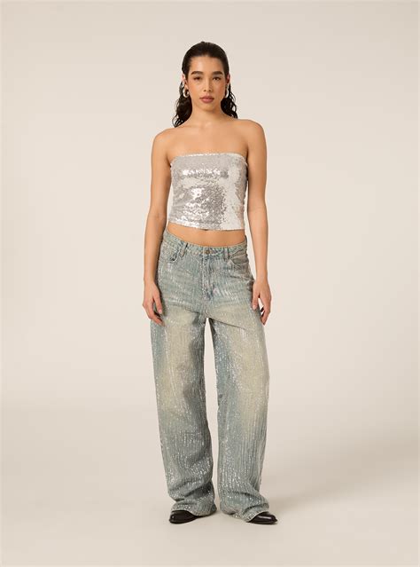 Top A Fascia In Paillettes Sv2 Silver Medium