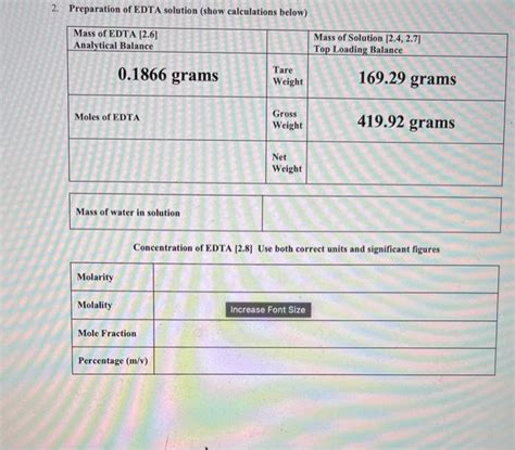 Solved Preparation Of Edta Solution Show Calculations Chegg Com