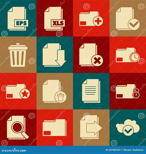 Set Cloud With Check Mark Folder And Lock Document Folder Clock Add New Download Trash Can