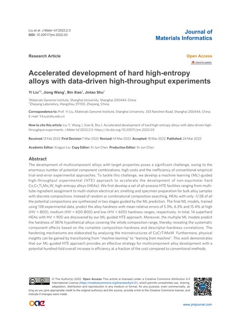Pdf Journal Of Materials Informatics Accelerated Development Of Hard