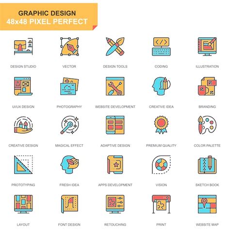 Premium Vector Flat Line Web And Graphic Design Icons Set