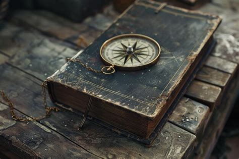 Book With A Vintage Compass Premium Ai Generated Image