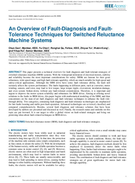 Pdf An Overview Of Fault Diagnosis And Fault Tolerance Techniques For Switched Reluctance