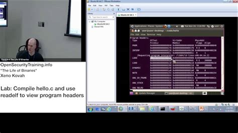 2013 Day2p22 Lob Lab Compile Hello And Use Readelf To View Program Headers Youtube