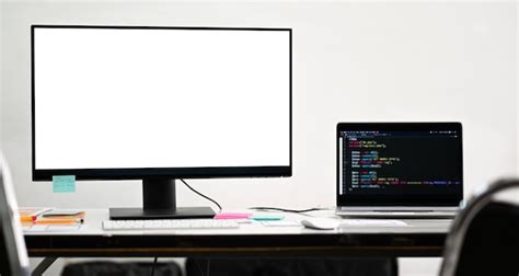 Premium Photo Mockup Blank Screen Computer And Laptop On A Programmer
