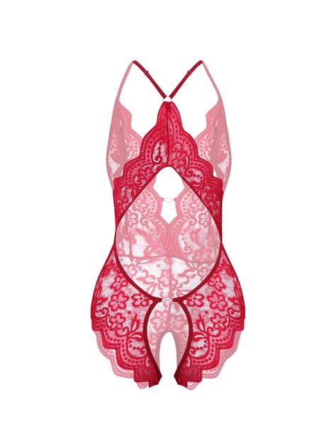 1pc Crotchless Lace Bodysuit With Bows Sexy Open Back And Easy Removing Design Lingerie Shein Usa
