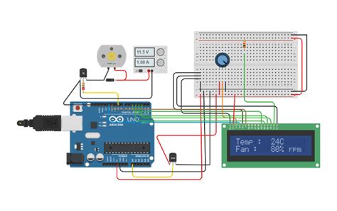Circuit Design Temperature Controlled Fan Tinkercad