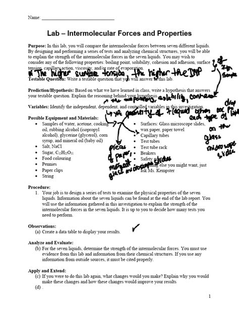 Lab Intermolecularforcesandpropertiesv2 Pdf Liquids Water