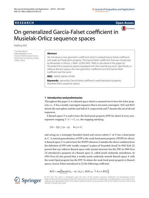 Pdf On Generalized García Falset Coefficient In Musielak Orlicz Sequence Spaces