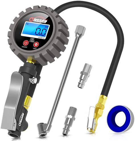 독일 Oasser 디지털 타이어 압력계 타이어 팽창기 255 Psi 타이어 압력계 디지털 타이어 압력계 미국 및 Eu 표준 연결 타이어 압력계 자동차 오토바이 자전거 포장