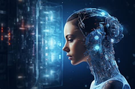 premium ai image artificial intelligence in robot humanoid head with neural network thinks in