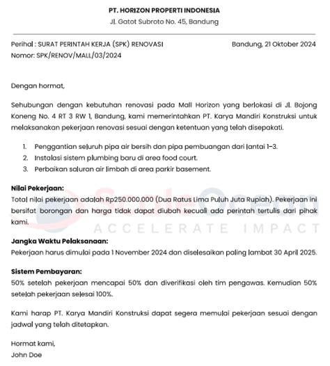 16 Contoh Surat Perintah Kerja Spk Format Dan Komponen