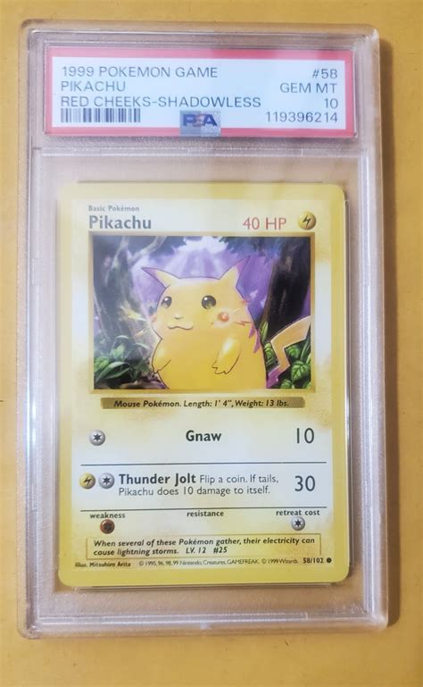 Pikachu 1999 Pokemon Game 58 Shadowless Red Cheeks Price Guide