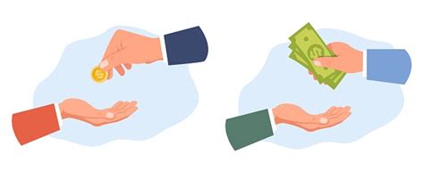 재정적 기부 돈을 도와주는 사람들 금화나 달러 지폐를 주는 인간의 손 금융 지불 자발적 지원 자선 기부 자원 봉사자 지원 벡터 개념 개념에 대한 스톡 벡터 아트 및 기타