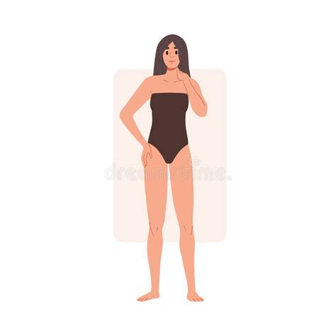 Woman With Rectangle Body Shape Female In Swimwear With Angled Straight Proportions
