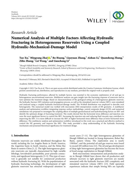 Pdf Numerical Analysis Of Multiple Factors Affecting Hydraulic Fracturing In Heterogeneous