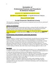 Declaration Doc Docx Declaration Of Professional Practices And Procedures For Behavior