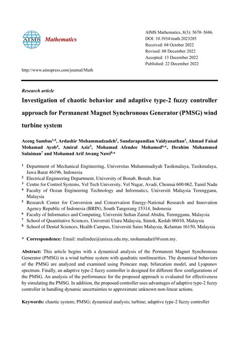 Pdf Investigation Of Chaotic Behavior And Adaptive Type 2 Fuzzy Controller Approach For