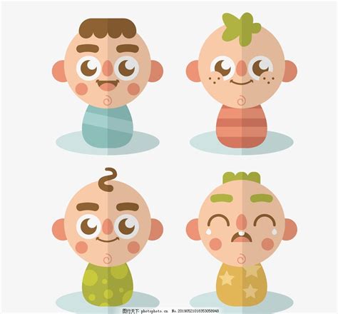 4款扁平化婴儿半身像图片 动漫卡通 插画绘画 图行天下素材网