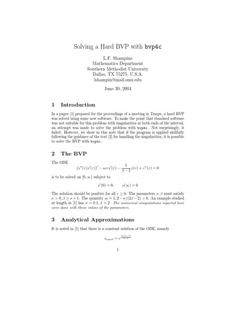 Hard Bvp Using Bvp4c Download Free Pdf Ordinary Differential