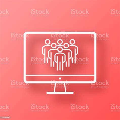 데스크톱 컴퓨터의 소셜 미디어 그림자가 있는 빨간색 배경의 아이콘 3차원 형태에 대한 스톡 벡터 아트 및 기타 이미지 3차원 형태 개념 고객 Istock