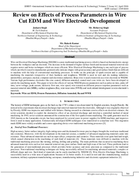 Pdf Review On Effects Of Process Parameters In Wire Cut Edm And Wire