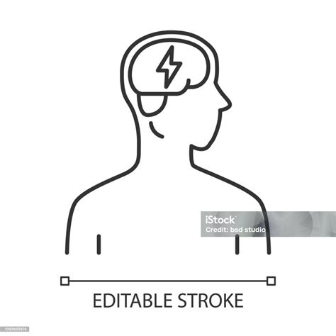아픈 뇌 선형 아이콘입니다 치매 뇌졸중 아픈 인간의 장기 건강에 해로운 신경계 정신 건강 가는 선 그림입니다 등고선 기호입니다 벡터 절연 윤곽선 도면 편집 가능한 스트로크
