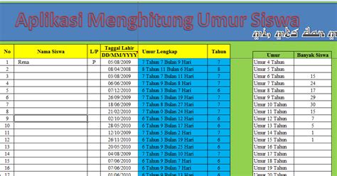 aplikasi menghitung umur siswa di ms office excel opm madu