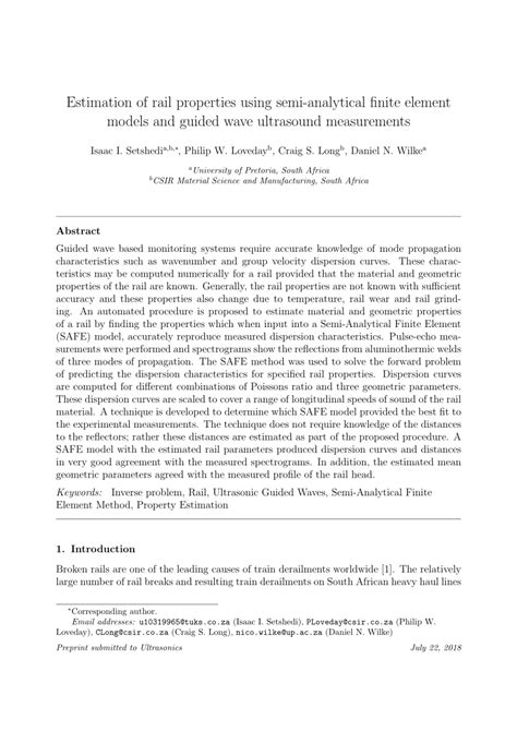 Pdf Estimation Of Rail Properties Using Semi Analytical Finite Element Models And Guided Wave