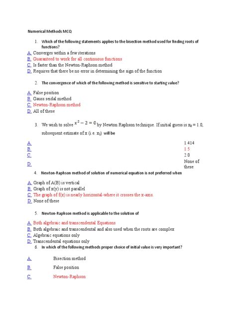 Numerical Methods Mcq Numerical Analysis Mathematics Of Computing
