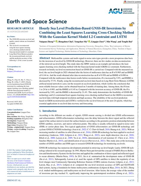 Pdf Hourly Sea Level Prediction‐based Gnss‐ir Inversions By Combining The Least Squares