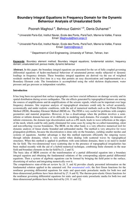 Pdf Boundary Integral Equations In Frequency Domain For The Dynamic Behaviour Analysis Of