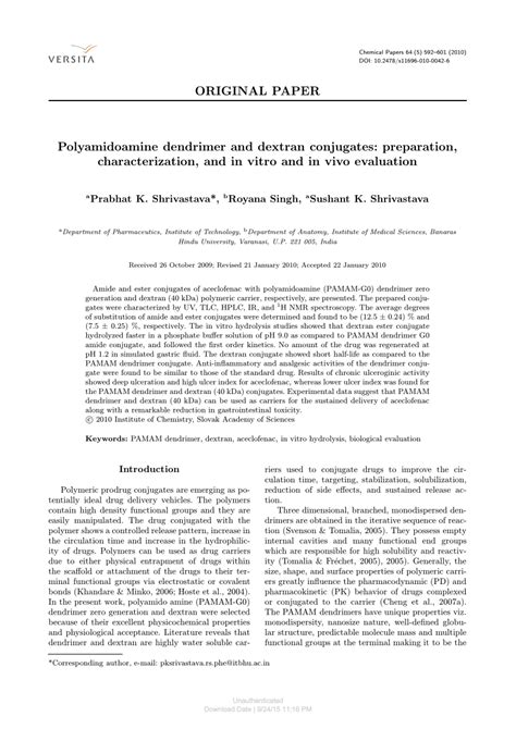 Pdf Polyamidoamine Dendrimer And Dextran Conjugates Preparation Characterization And In