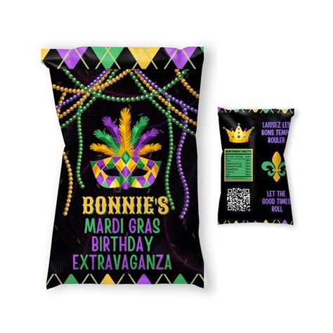 Personalized Chip Bag Labels Custom Mardi Gras Party Supplies For Girls Masquerade Birthday
