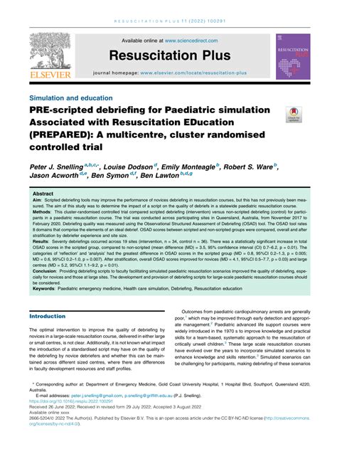 Pdf Pre Scripted Debriefing For Paediatric Simulation Associated With Resuscitation Education