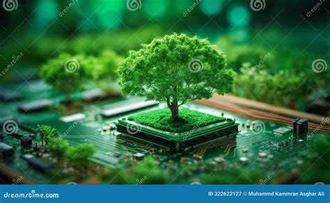 Tree Grow On The Chip Of Computer Board Green Computing Green