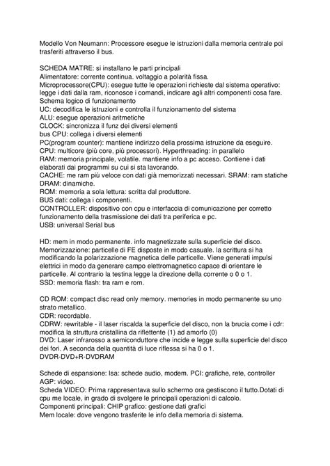 Elementi Di Informatica Riassunto Sintesi Del Corso Di Elementi Di