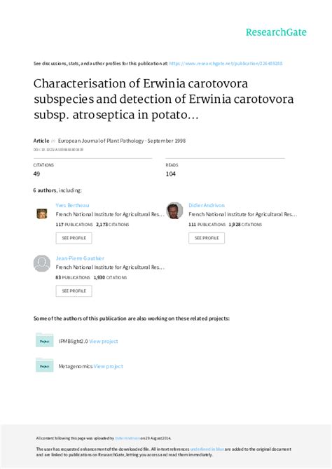 Pdf Characterisation Of Erwinia Carotovora Subspecies And Detection Of Erwinia Carotovora