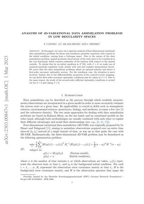 Pdf Analysis Of 4d Variational Data Assimilation Problems In Low Regularity Spaces