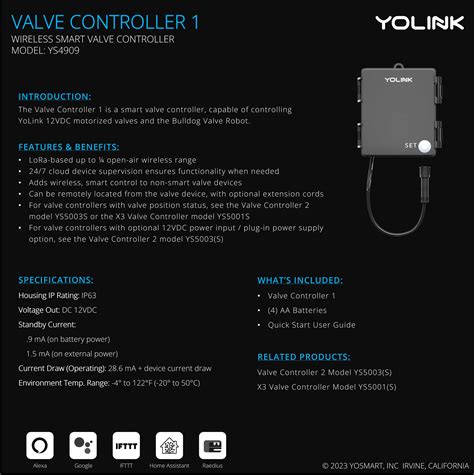 Yolink Wireless Smart Valve Control Kit 1 Brass Motorized Valve