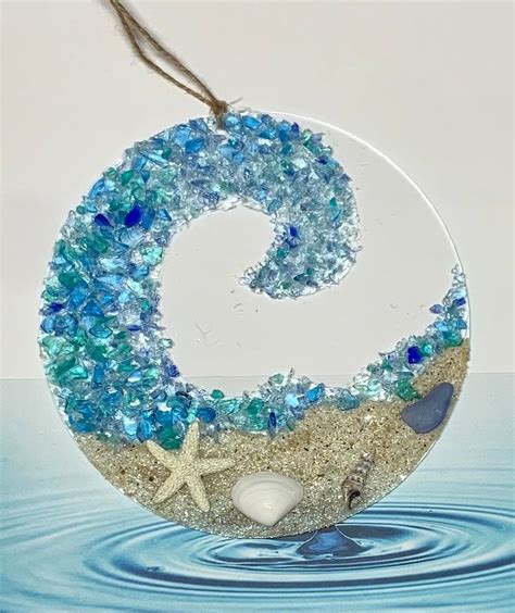 Sea Glass Suncatcher Ocean Crashing Wave Beach Ornament Beach Lover T Beach Glass Suncatcher