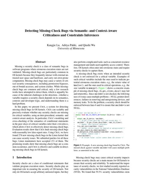 Detecting Missing Check Bugs Pdf Pointer Computer Programming