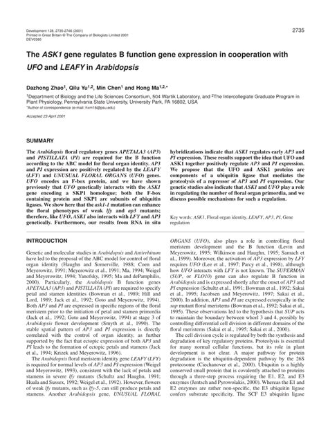 Pdf The Ask1 Gene Regulates B Function Gene Expression In Cooperation With Ufo And Leafy In