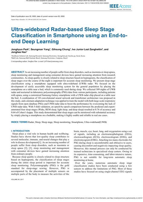 Pdf Ultra Wideband Radar Based Sleep Stage Classification In Smartphone Using An End To End