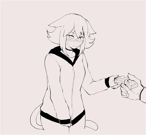 Nyantcha Original Highres 1girl Animal Ears Banknote Blush Cat